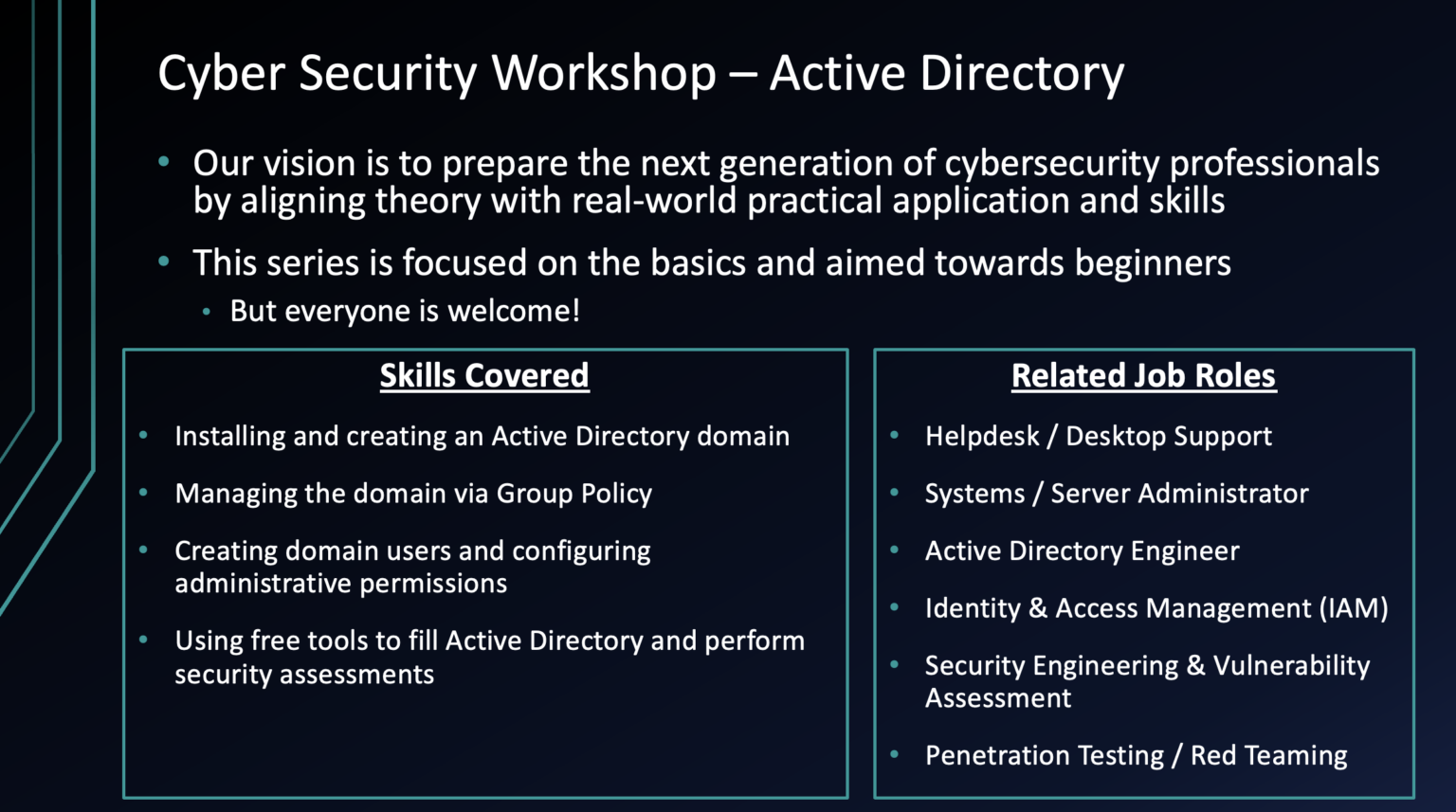 Cyber Security Workshop Series - Active Directory - Raleigh ISSA